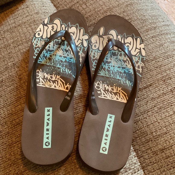 Airwalk | Shoes | Airwalk Brown Graffiti Flip Flops Sz | Poshmark